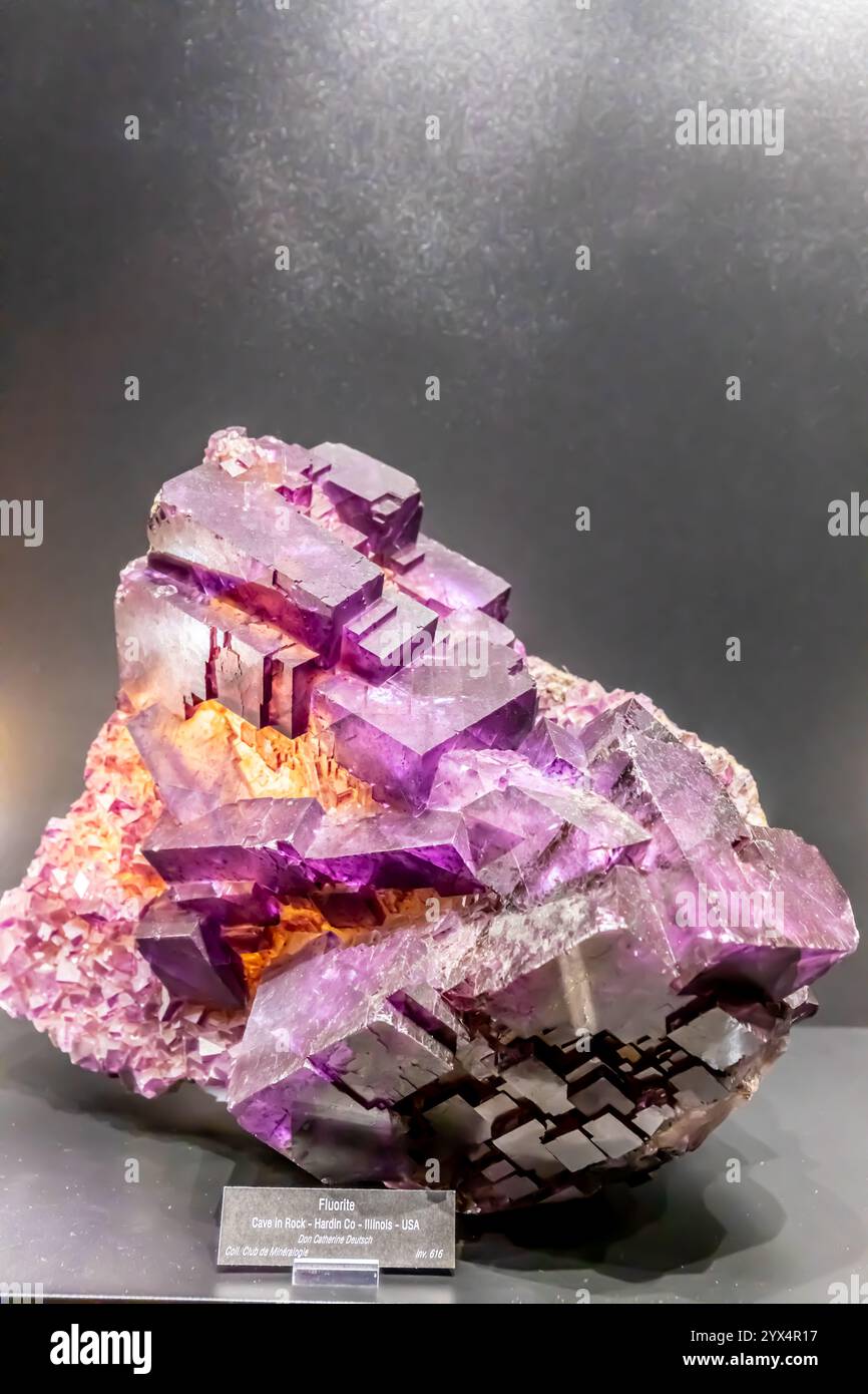 Crystals in the crystal museum of mineralogy in Chamonix alpine valley ...