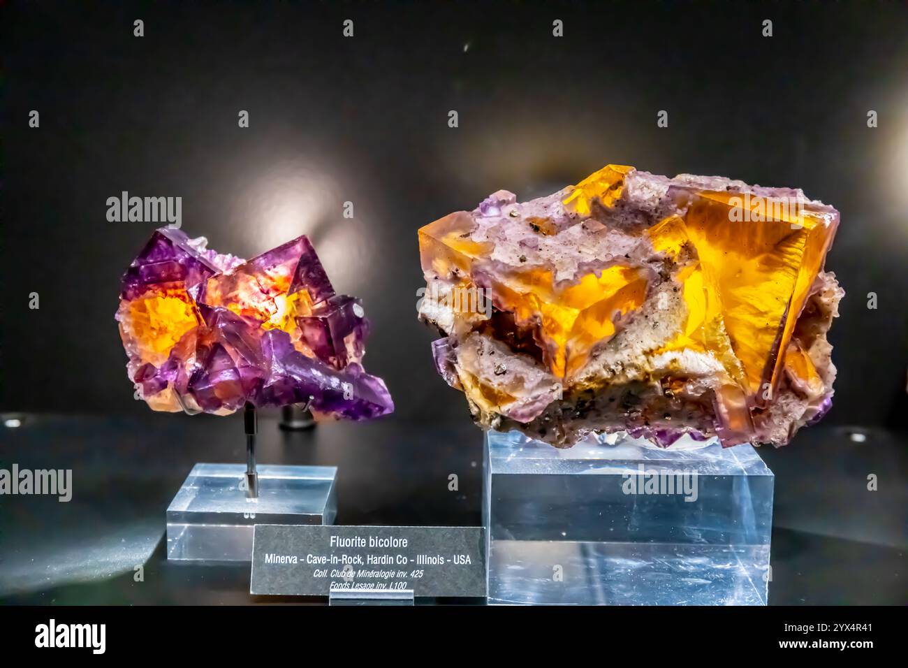 Crystals in the crystal museum of mineralogy in Chamonix alpine valley ...