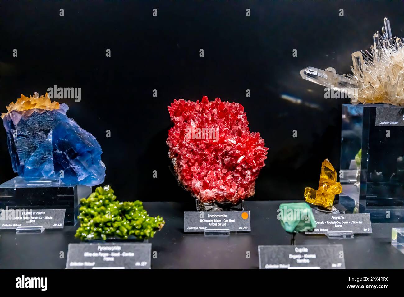 Crystals in the crystal museum of mineralogy in Chamonix alpine valley ...