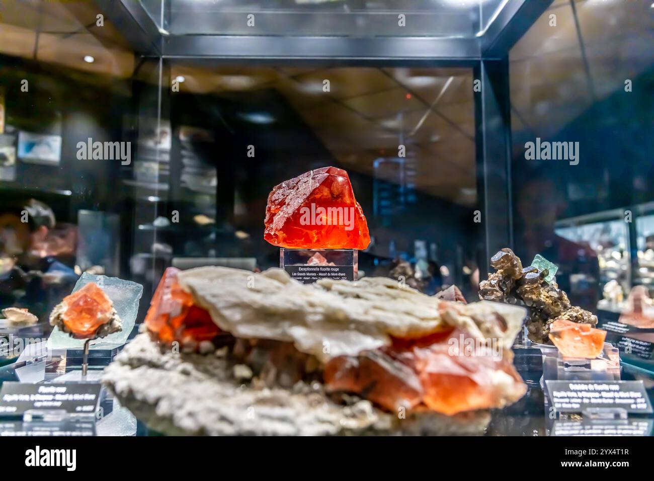 Crystals in the crystal museum of mineralogy in Chamonix alpine valley ...