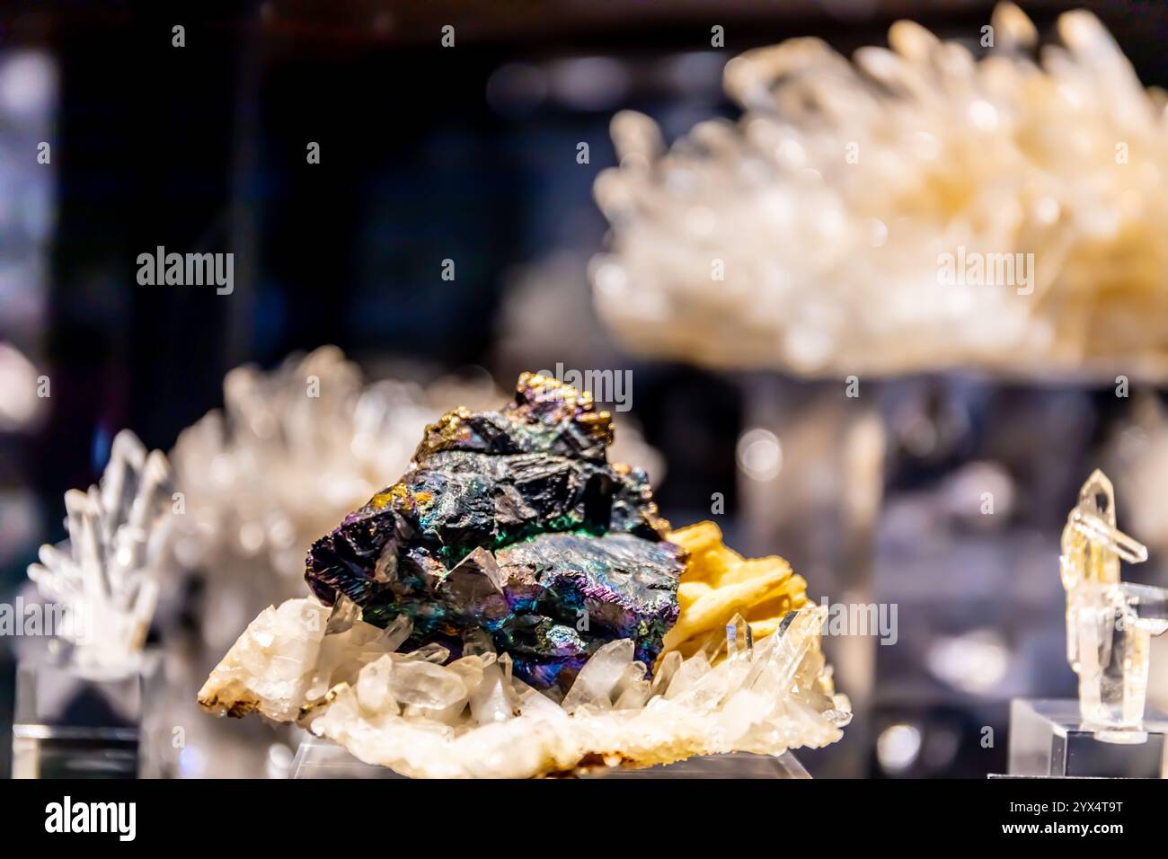 Crystals in the crystal museum of mineralogy in Chamonix alpine valley ...