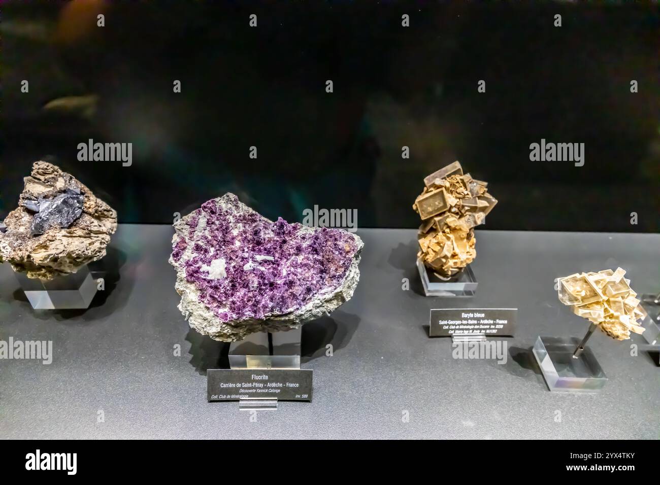Crystals in the crystal museum of mineralogy in Chamonix alpine valley ...