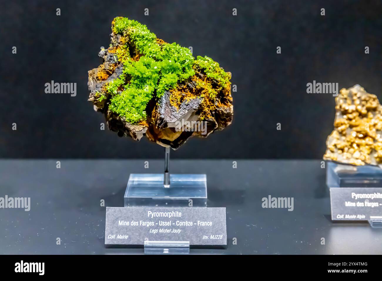 Crystals in the crystal museum of mineralogy in Chamonix alpine valley ...