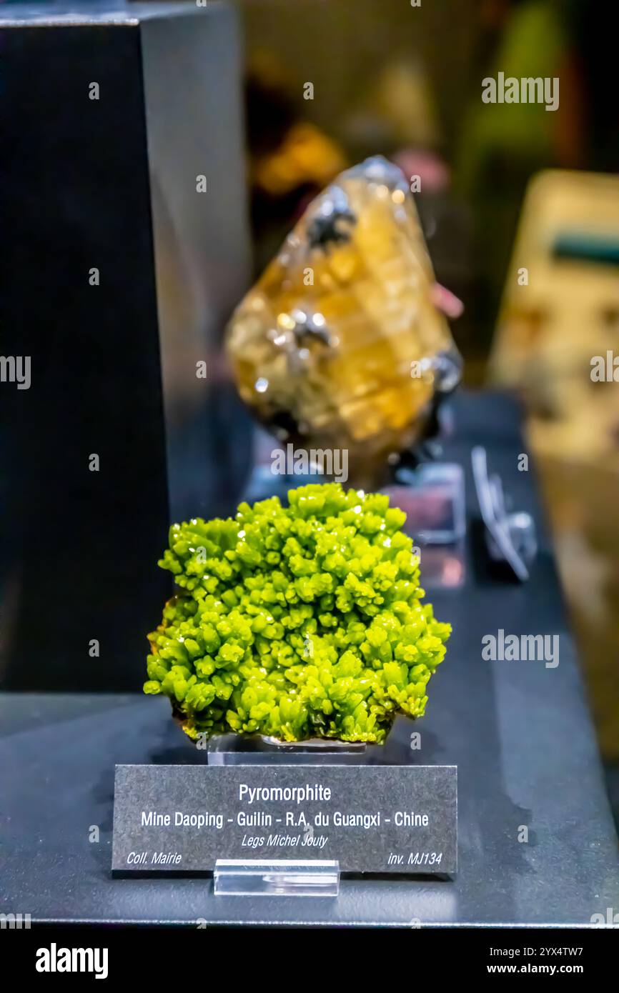 Crystals in the crystal museum of mineralogy in Chamonix alpine valley ...