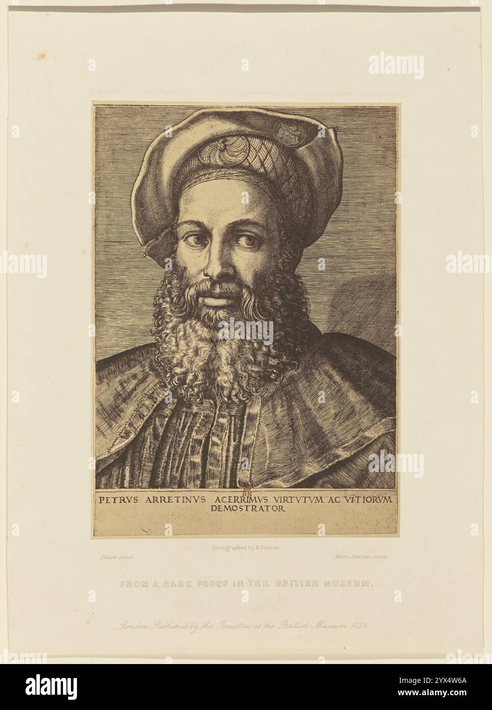 Reproduction of an engraving by Marc Antonio of a portrait by Titian ...