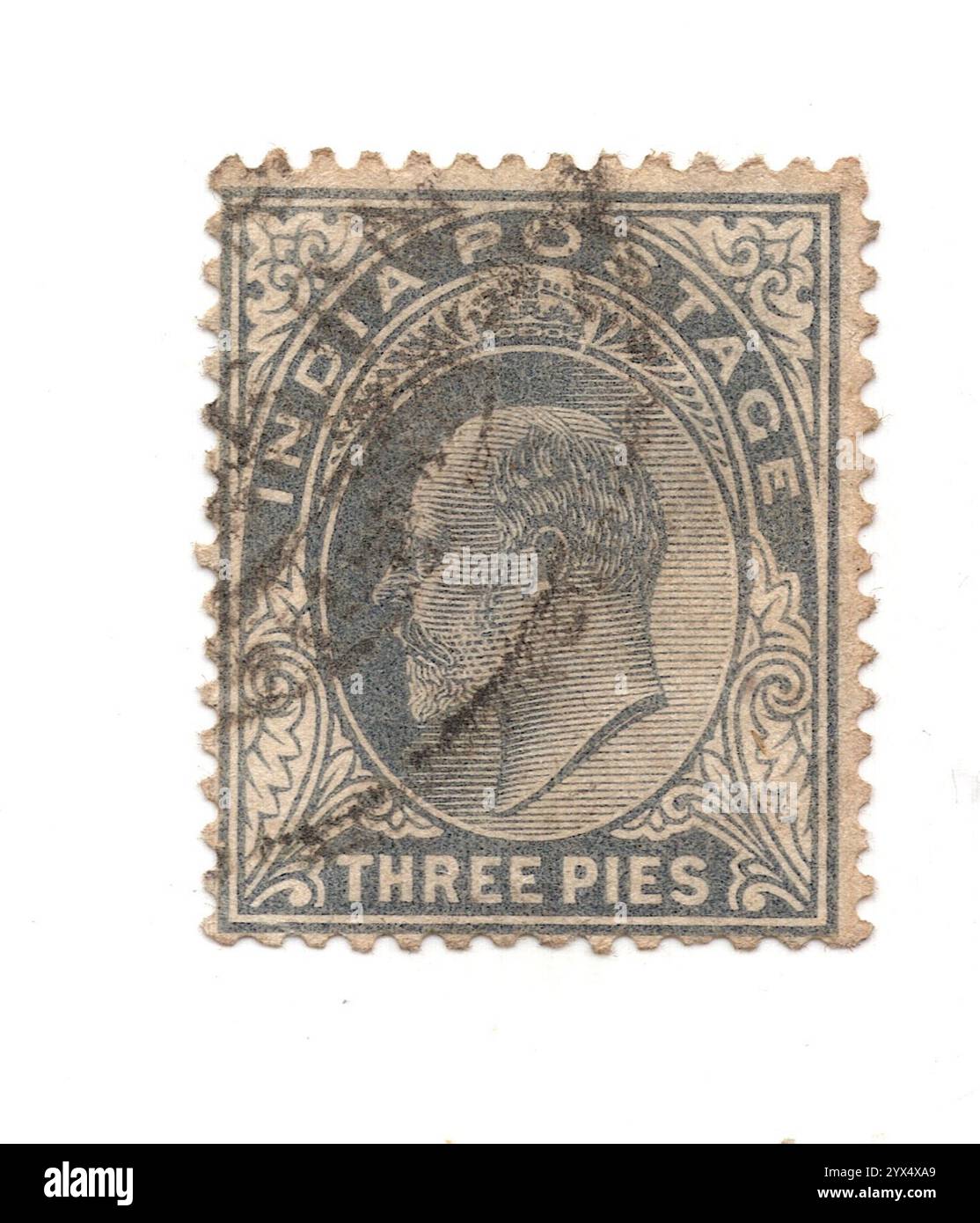 A vintage King Edward VII postage stamp from India isolated on a white ...