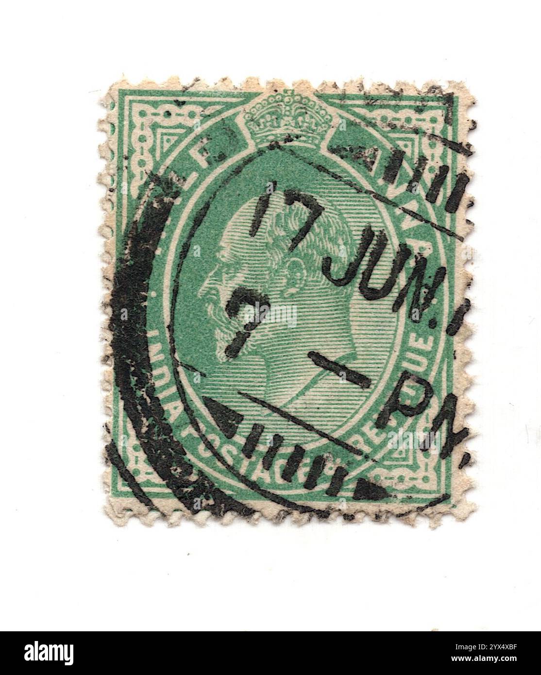 A vintage King Edward VII postage stamp from India isolated on a white ...