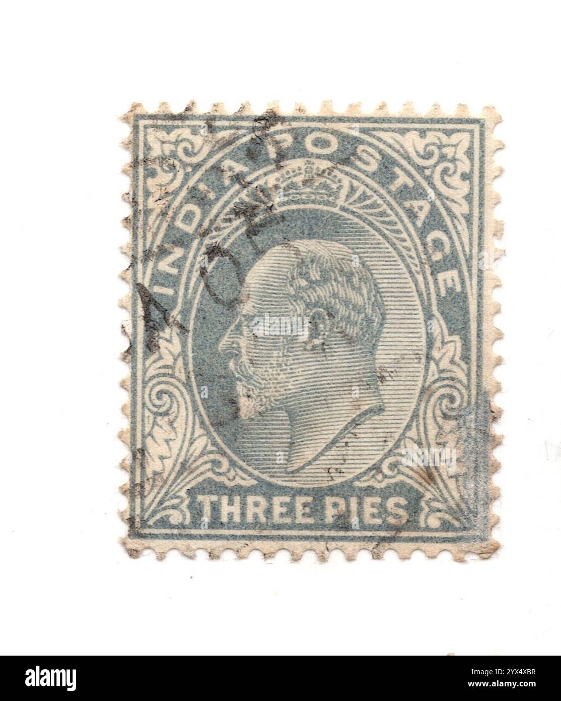 A vintage King Edward VII postage stamp from India isolated on a white ...