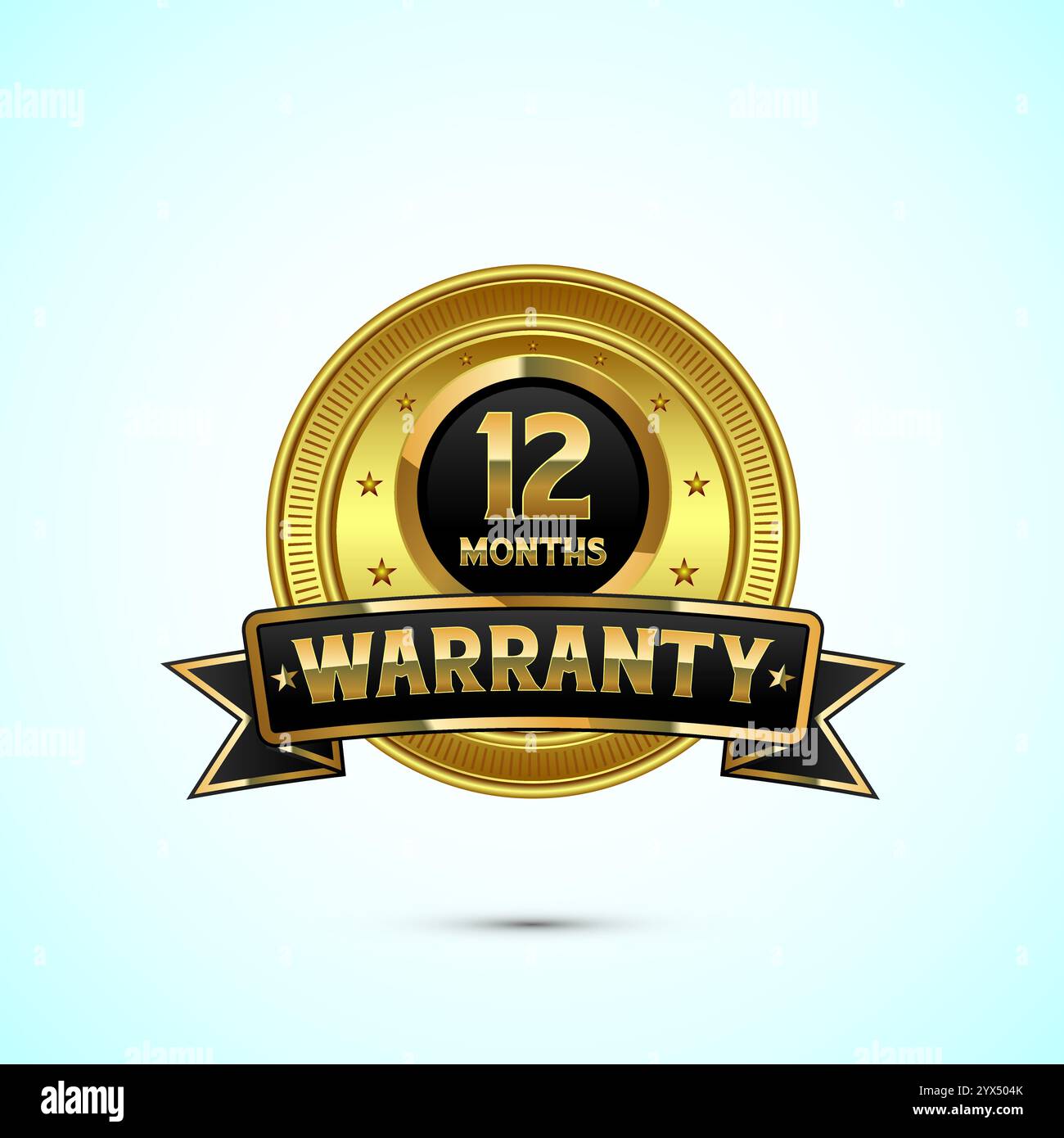 Luxury 12 months warranty label, badge, icon, logo, with gold and black ...