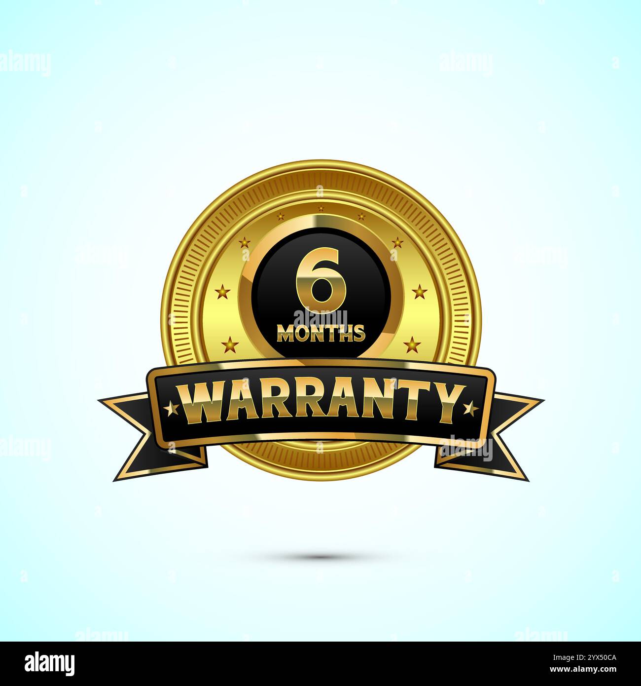 Luxury 6 months warranty label, badge, icon, logo, with gold and black ...