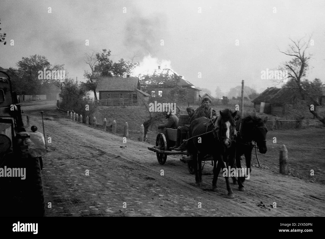 Russia 1943 Retreating German soldiers on horse-drawn vehicles in front ...