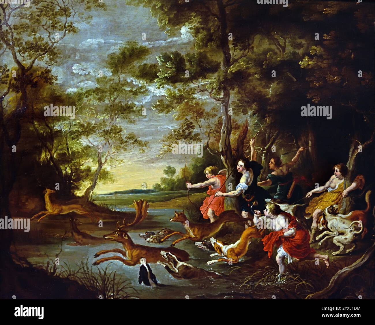 Deer Hunting by Willem van Herp 1677-1677 Belgium Belgian Flemish Fine ...