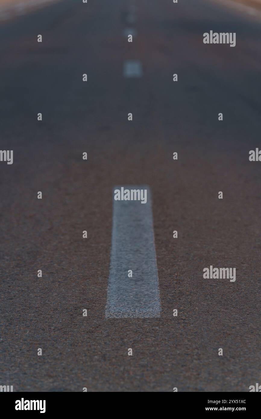 an asphalt road leading through a flat section of desert to the horizon ...