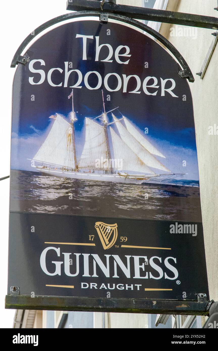 Traditional hanging pub sign at The Schooner, Wexford, Ireland Stock ...