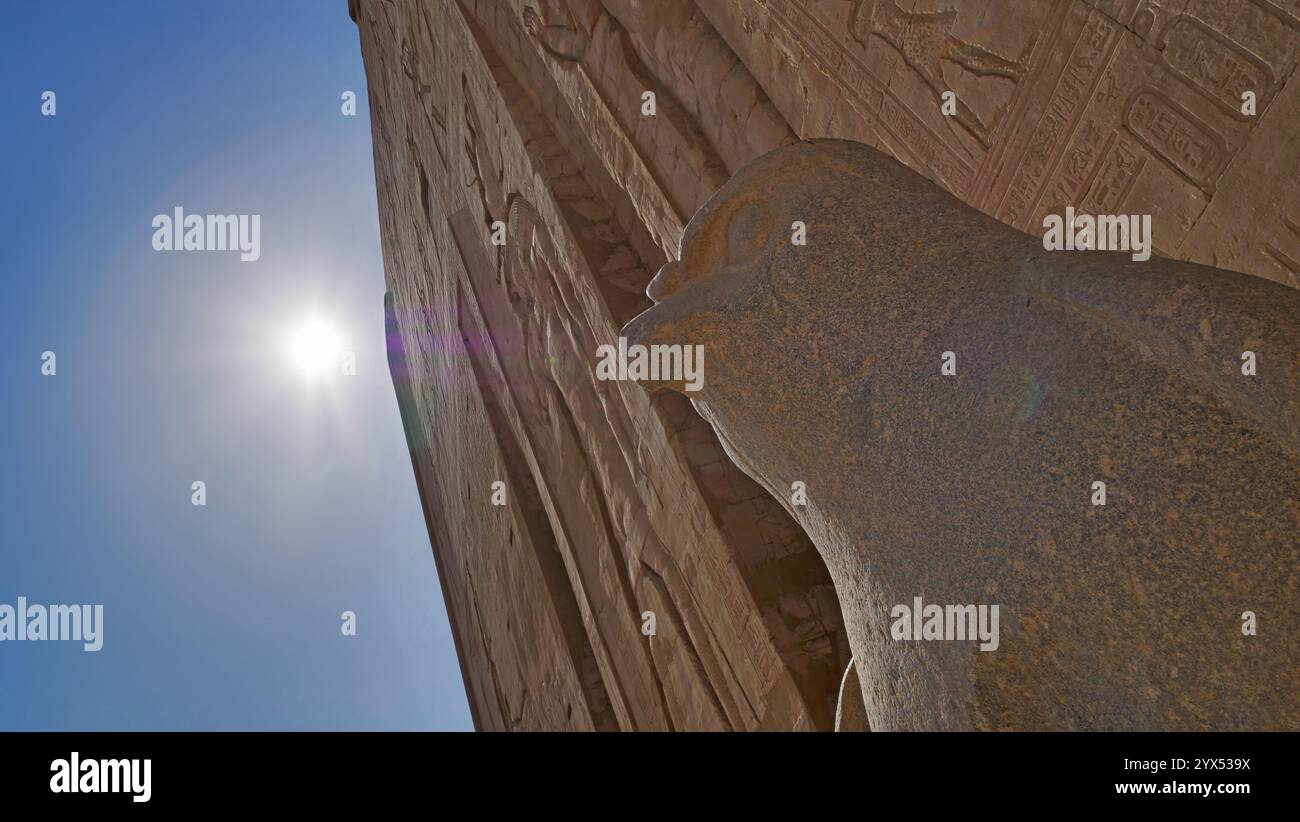 Statue of Horus in front of The Horus Temple in Edfu, Egypt Stock Photo ...