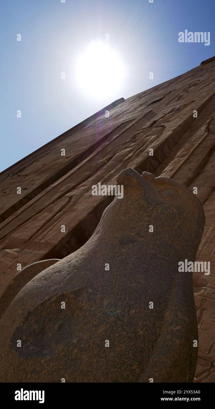 Statue of Horus in front of The Horus Temple in Edfu, Egypt Stock Photo ...