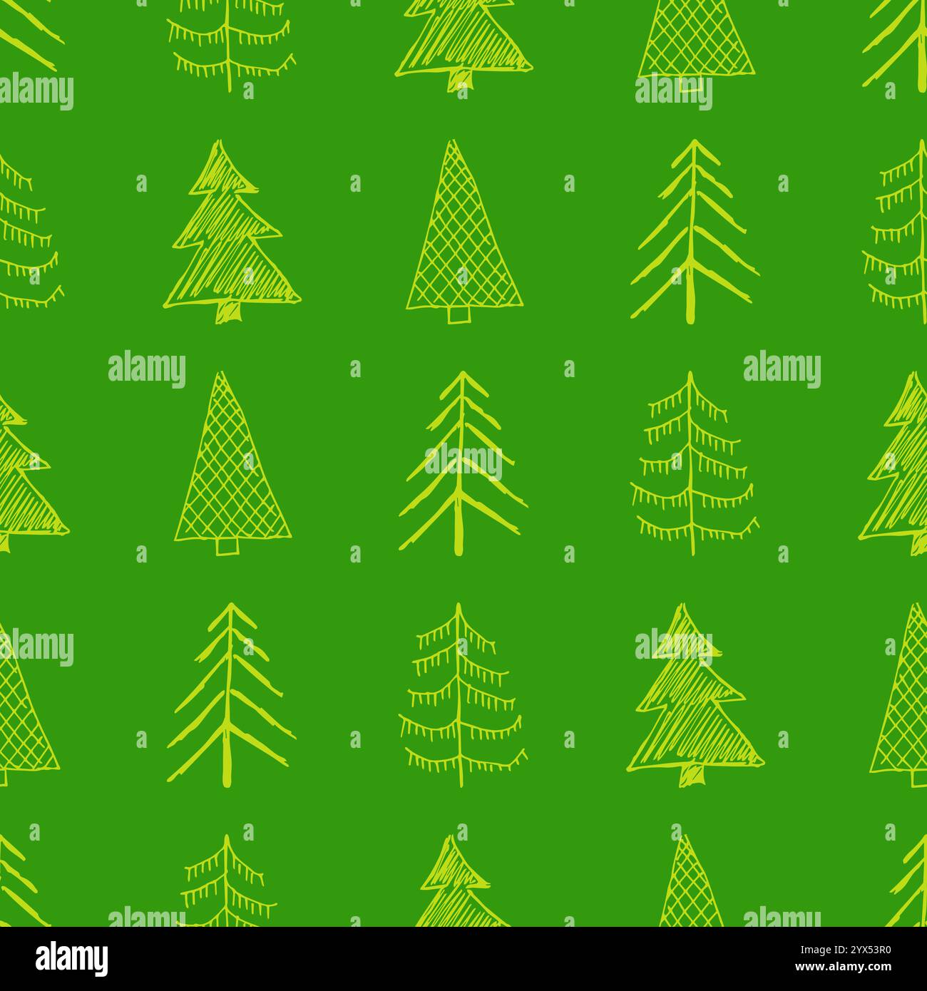 Seamless pattern with hand drawn Christmas trees. Sketched firs. Winter holiday doodle elements ...
