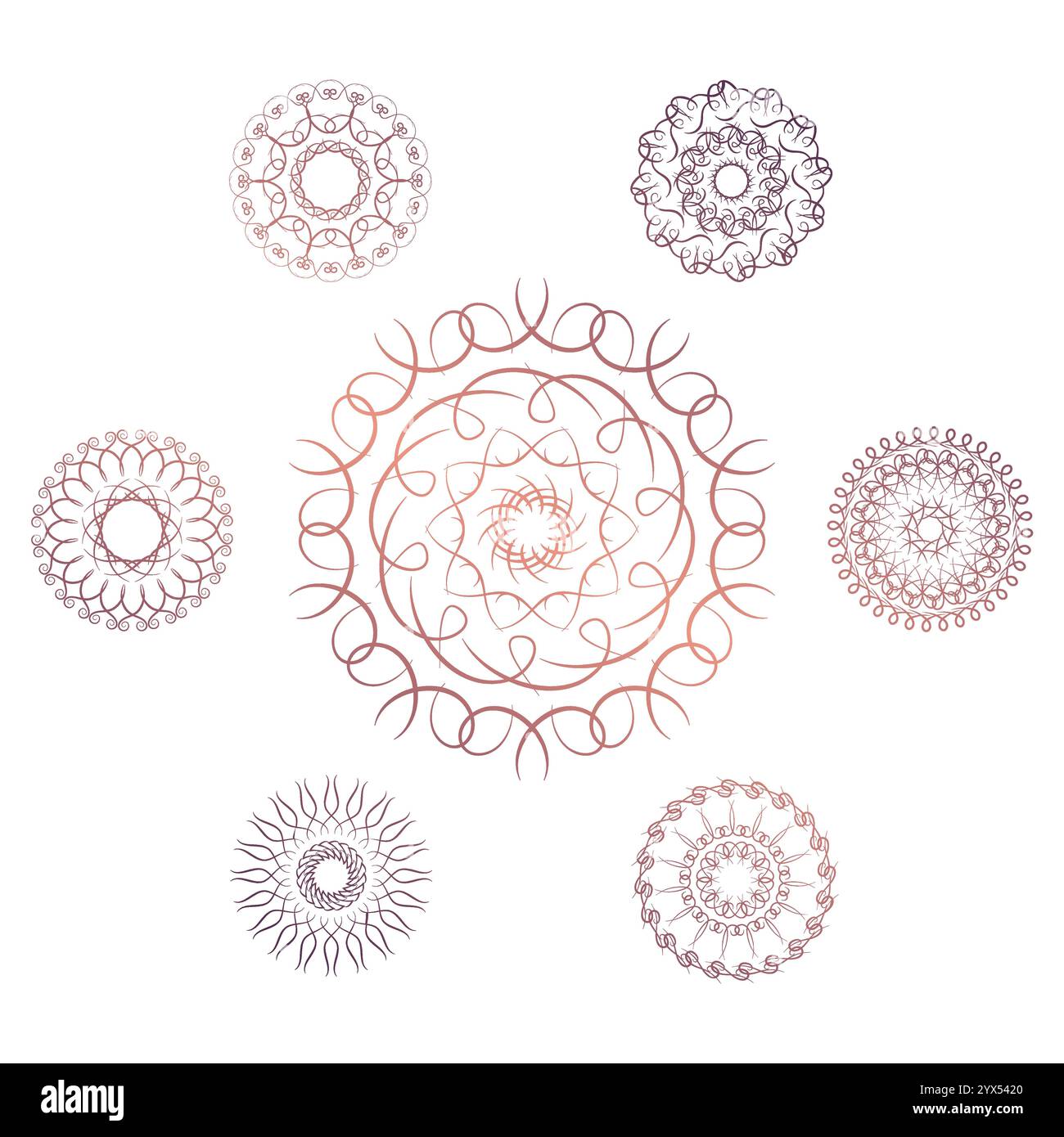 Set of seven geometric circular elements. Vector monogram on white background. Vector ...