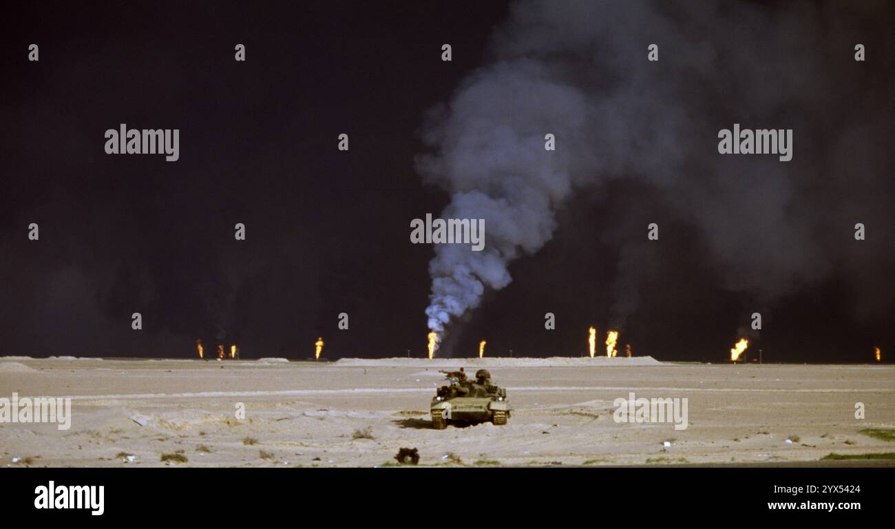 First Gulf War: 17th March 1991 Burning oil wells, set on fire by ...
