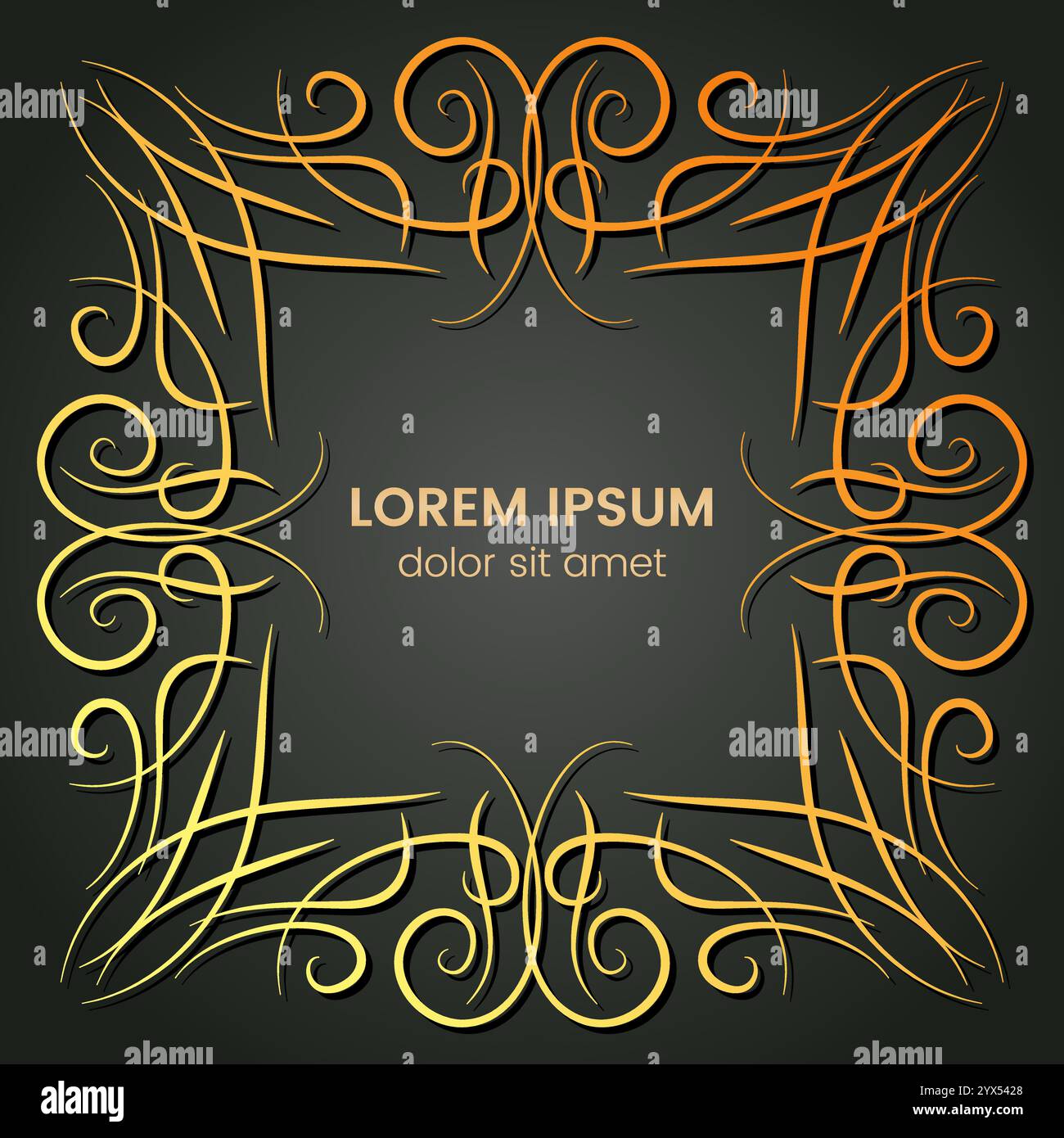 A square golden monogram element on a dark background. Vector ...