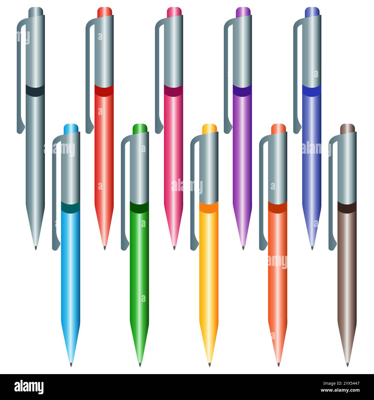 Set of multi-colored pens on a white background. Vector illustration ...