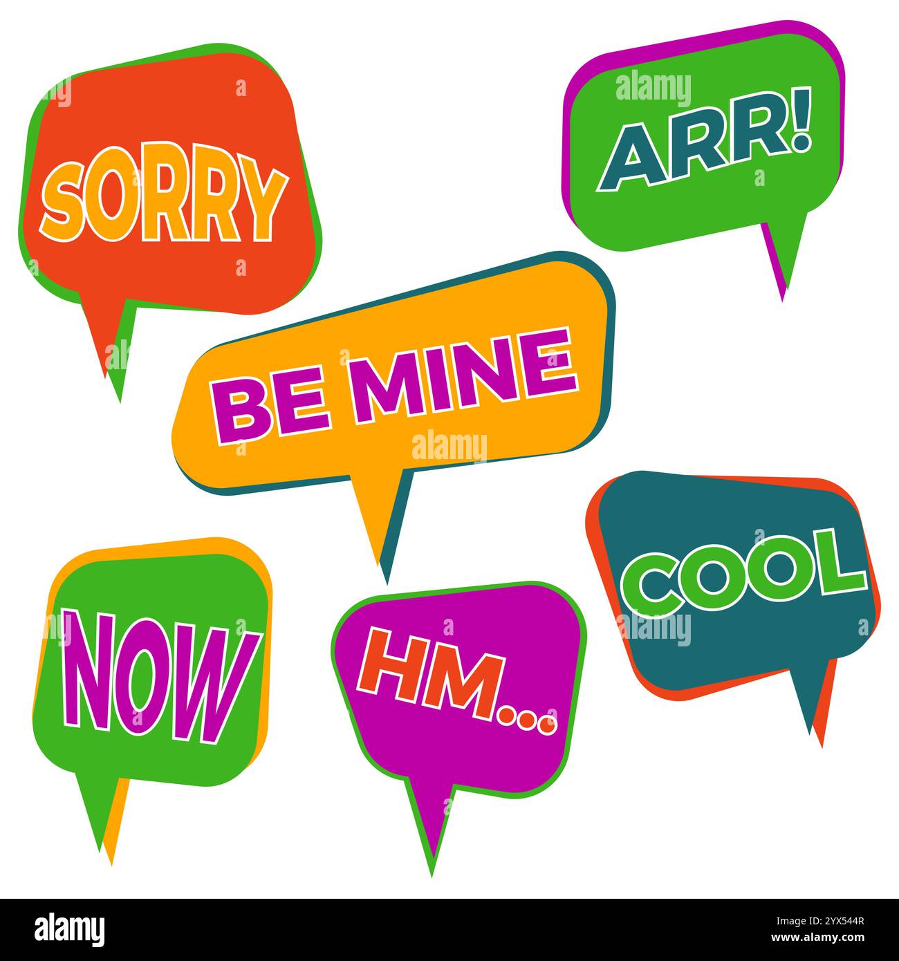 Set of six cartoon comic balloon speech bubbles in flat style. Elements ...