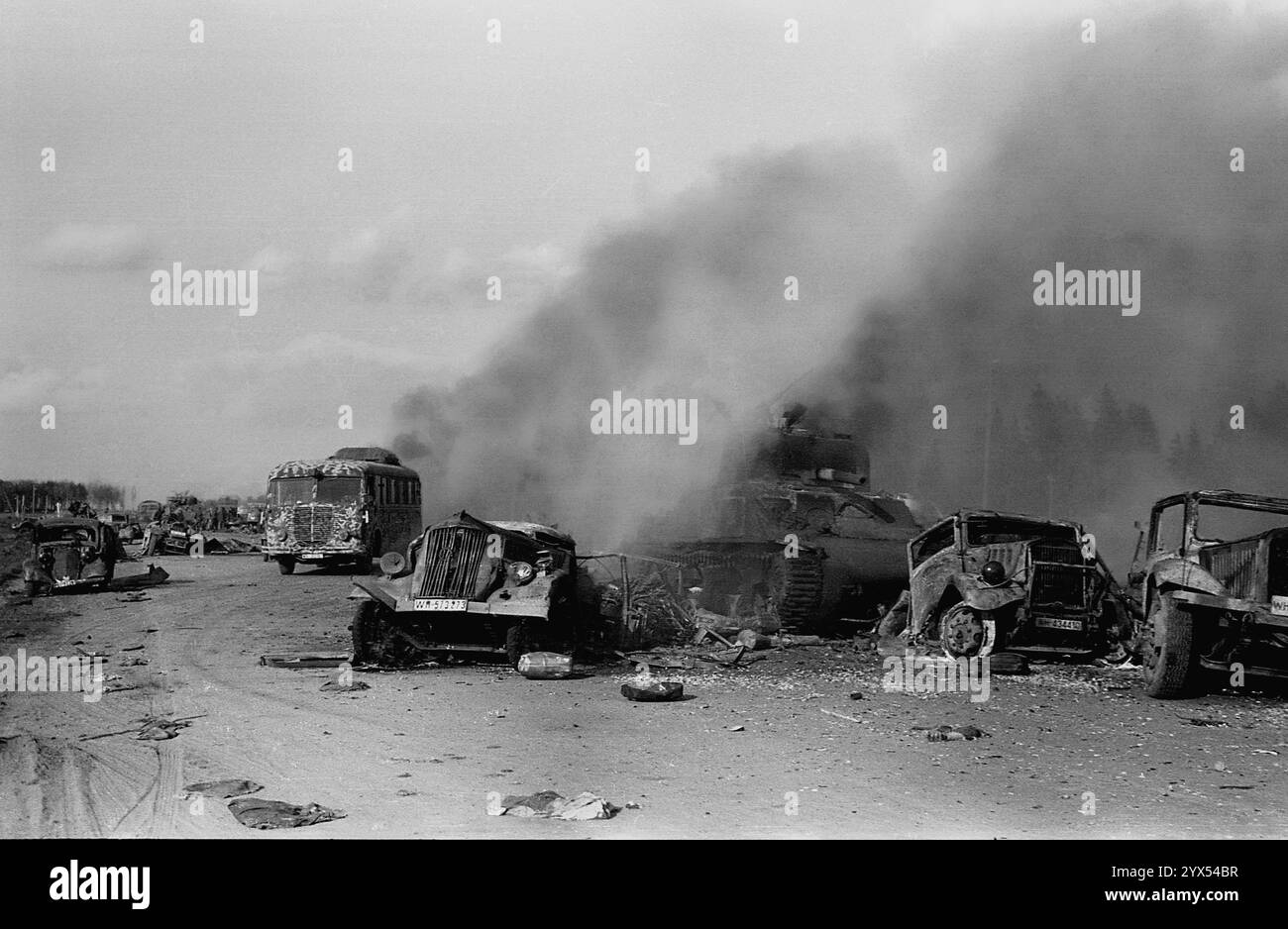 Russia, July 1944: vehicles destroyed on the Moscow-Minsk runway during ...
