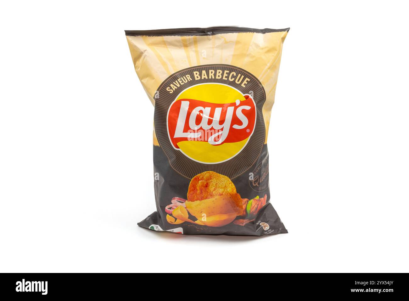 packet of Lay's brand barbecue flavored potato chips, isolated on a ...