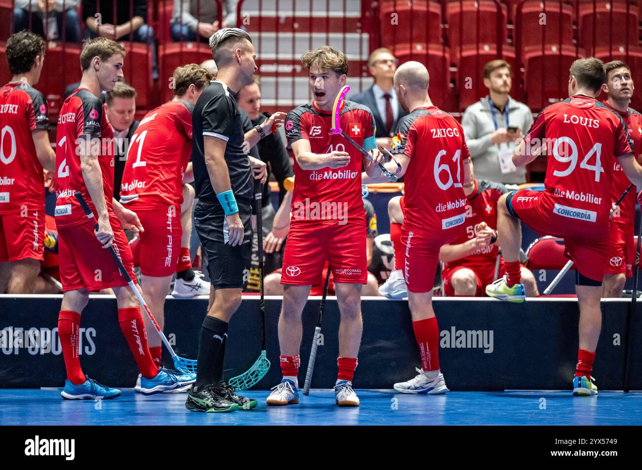 MALMÖ 2024-12-13 Switzerland team captain Noel Seiler talks with the ...