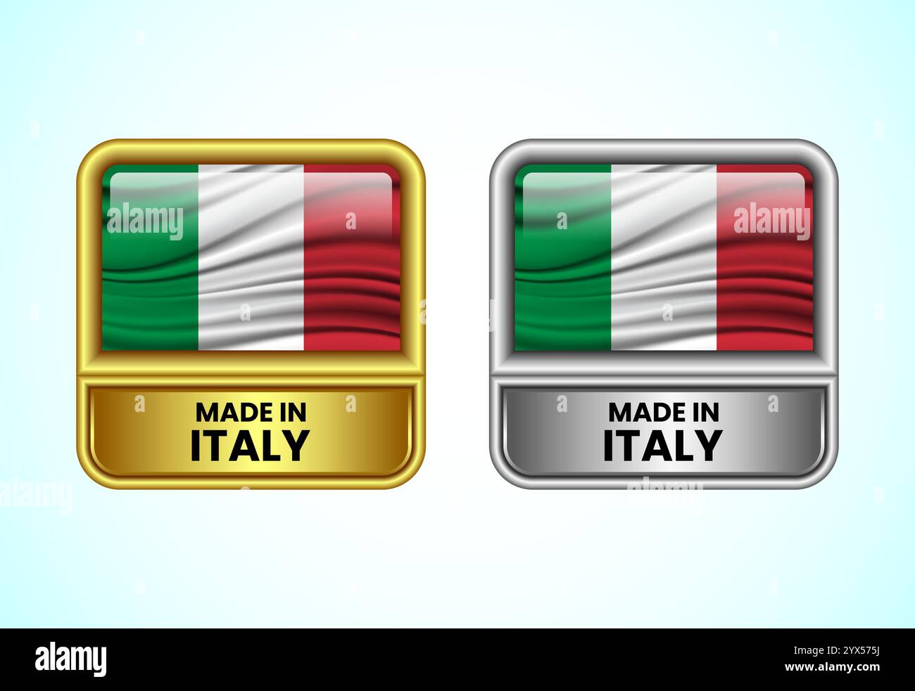 Made in Italy label icon in gold and silver color. Flag icon set for ...