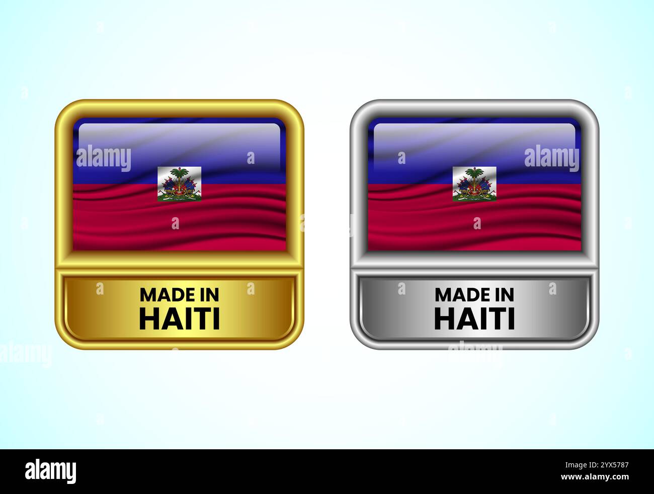 Made in Haiti label icon in gold and silver color. Flag icon set for ...