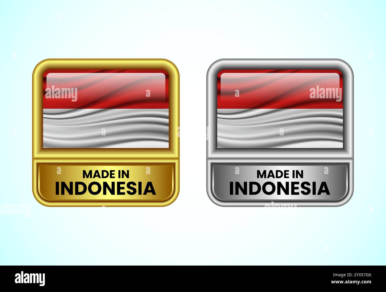 Made in Indonesia label icon in gold and silver color. Flag icon set ...