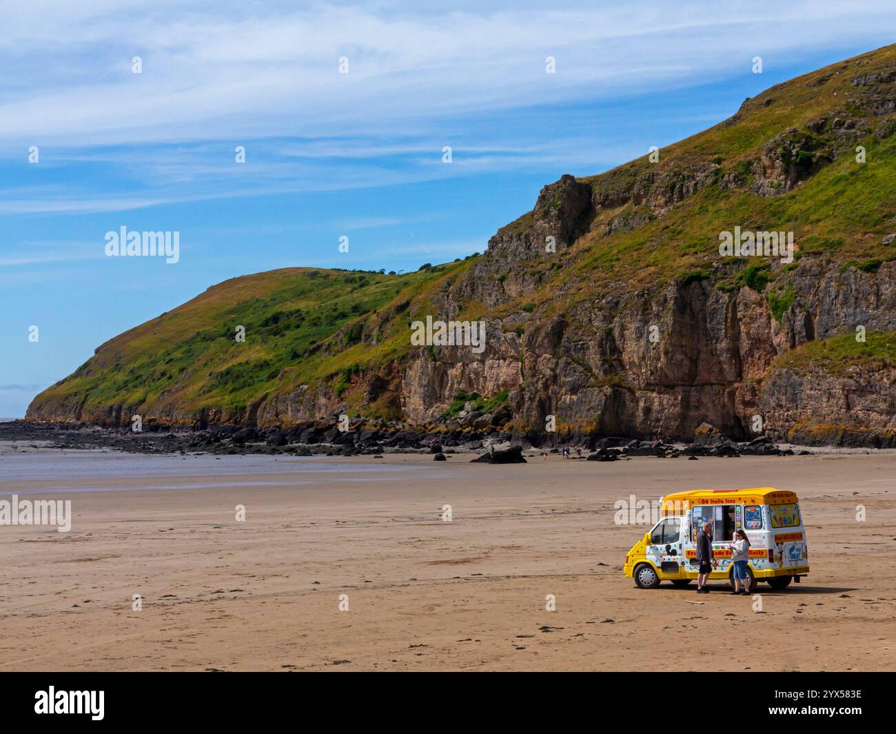 Ice cream van on beach at Brean Down a carboniferous limestone ...