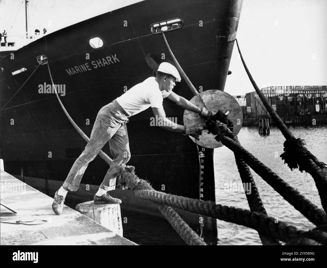 1949 Hamburg harbor Rat protection by plates attached to the tracks ...