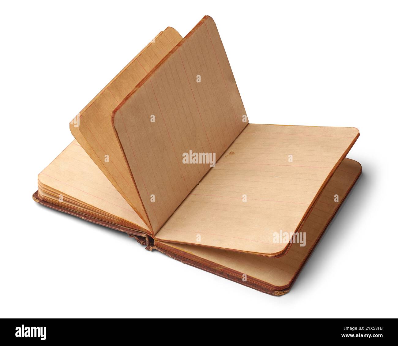 blank old opened hardback pocket sized book or diary isolated white ...