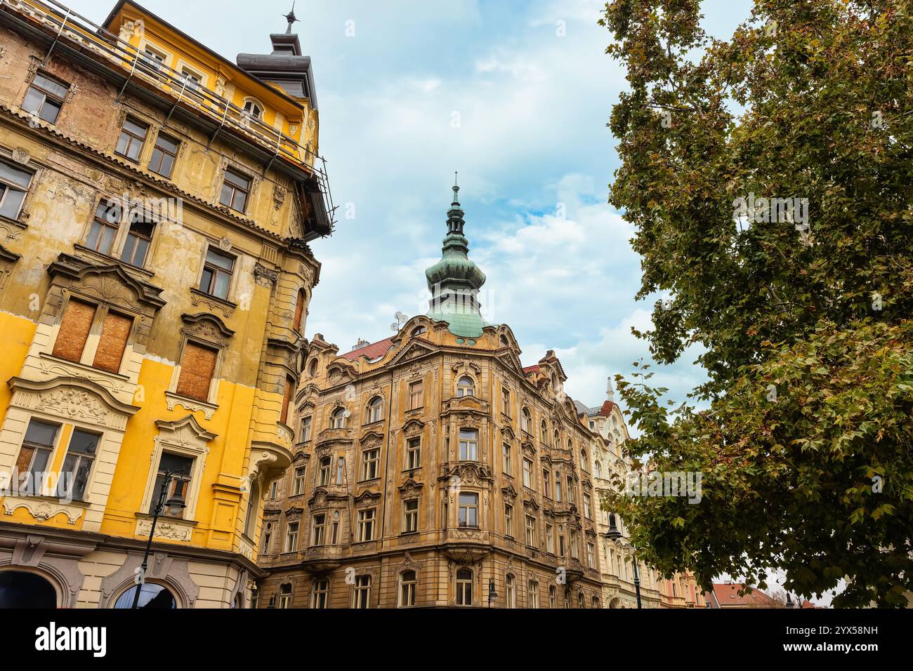 Tall buildings of beautiful architecture in the Jewish quarter of ...