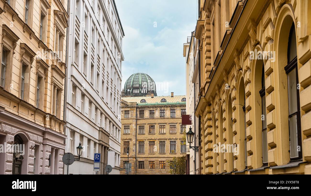 Tall buildings with beautiful facades in the streets of the UNESCO city ...