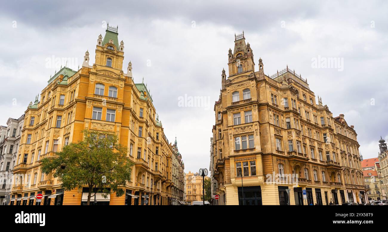 Tall buildings with beautiful facades in the streets of the UNESCO city ...