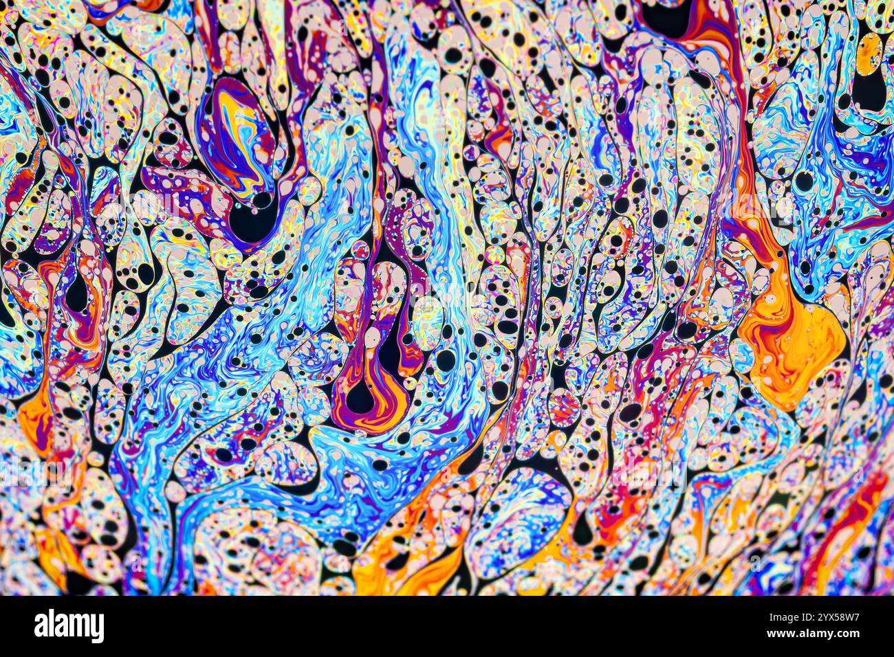 Real closeup photograph of a soap bubble surface movements as a ...