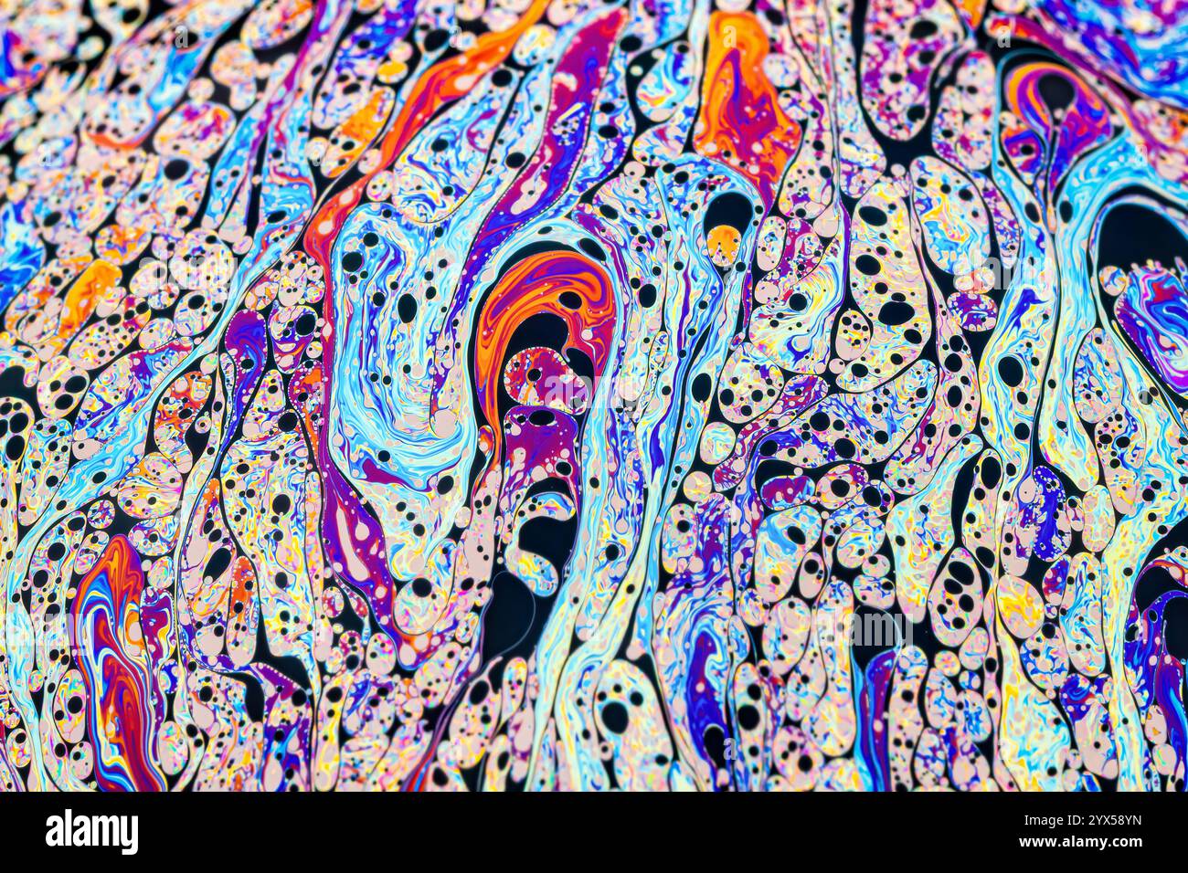 Real closeup photograph of a soap bubble surface movements as a ...