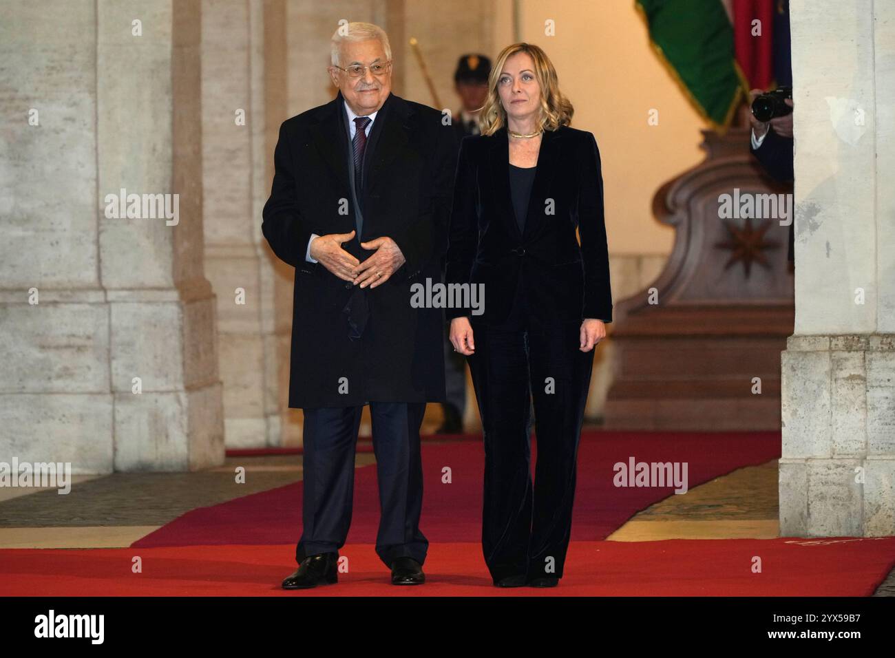Italian Premier Giorgia Meloni, right, meets the Palestinian President ...