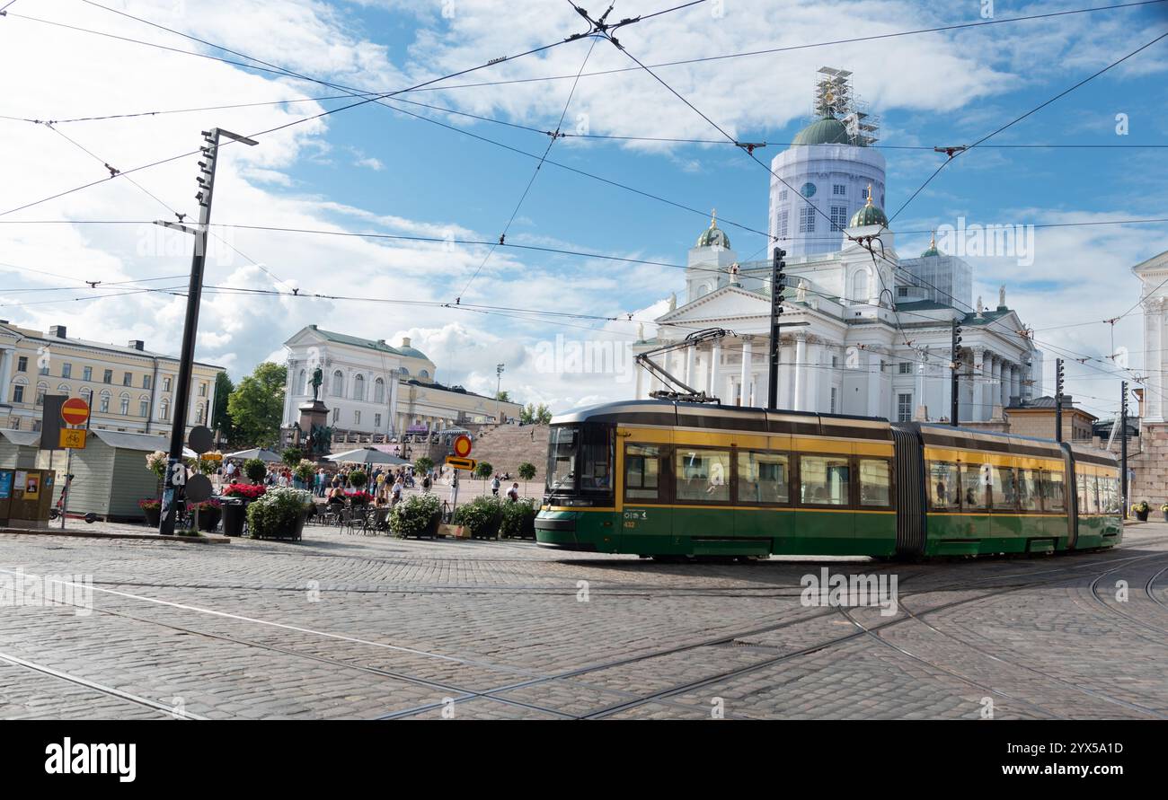 Helsinki Finland, July 18 2024: Public transport tram passing near ...