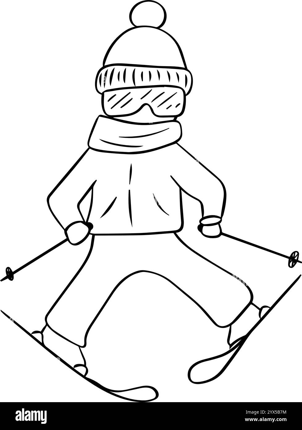 graphic line vector drawing. Illustration shows a newborn skier skiing ...