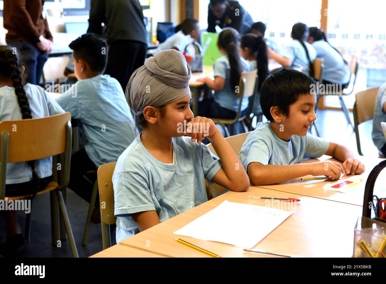 Primary school children in classroom in Wolverhampton, West Midlands ...