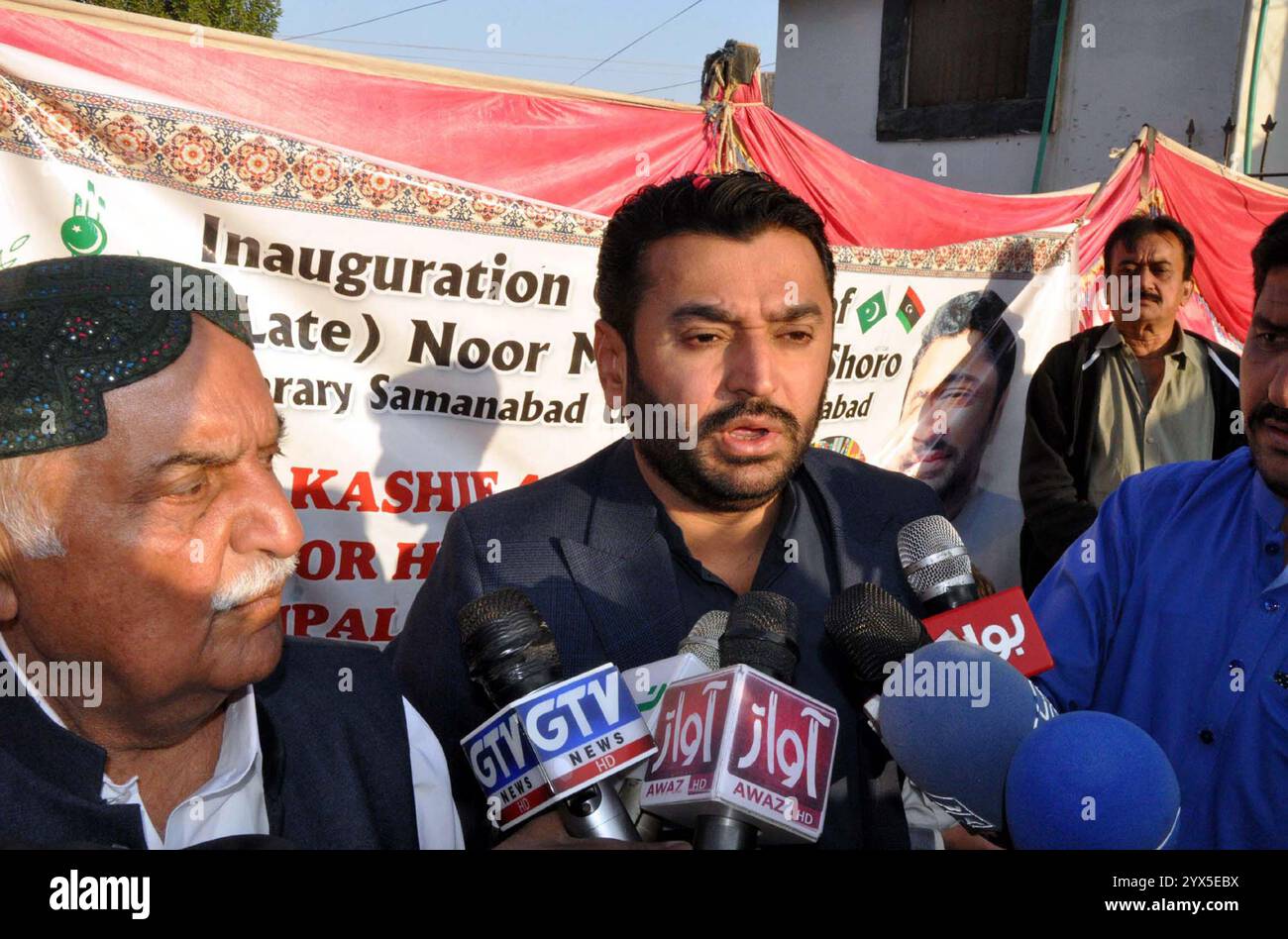 Mayor Hyderabad, Kashif Shoro talking to media persons after ...