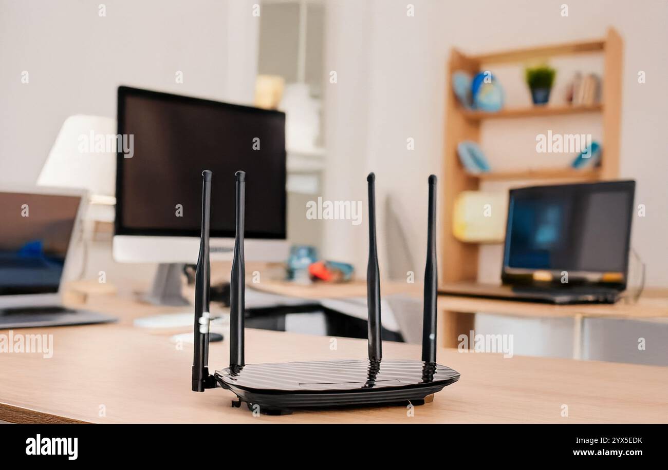 One router for distributing Wi-Fi in the office, close-up, isolated on ...