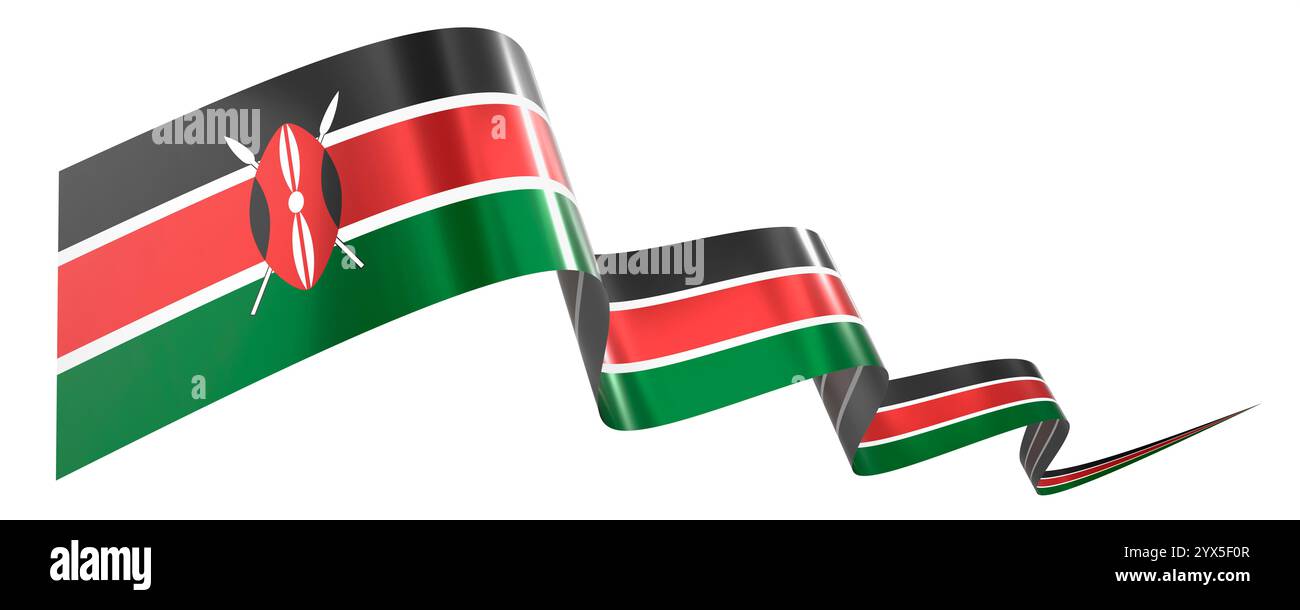 Kenya flag - wavy ribbon isolated on white background - 3D illustration ...