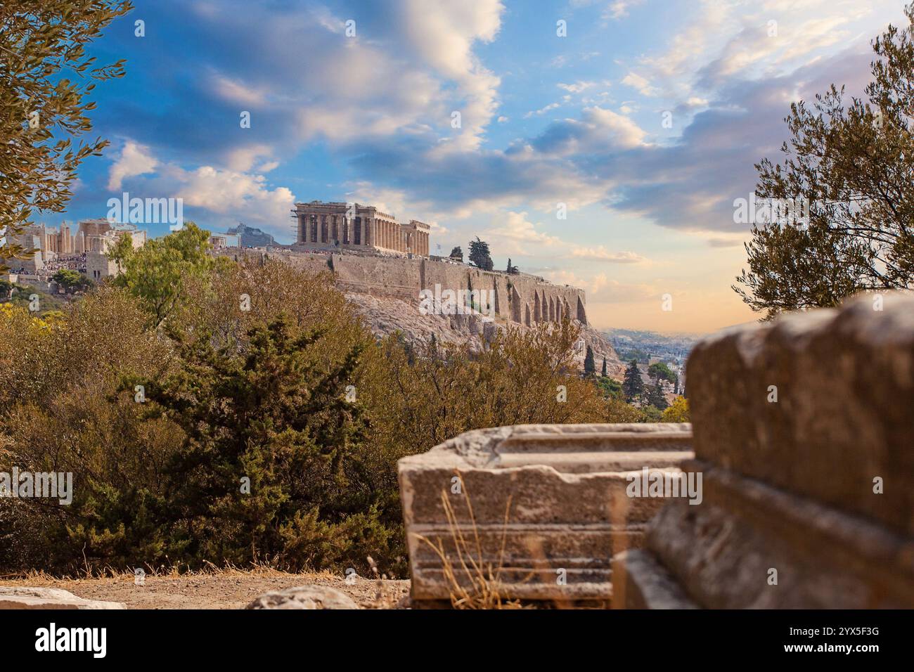 Beautiful landscape with Acropolis, Parthenon and blue sky cloud ...