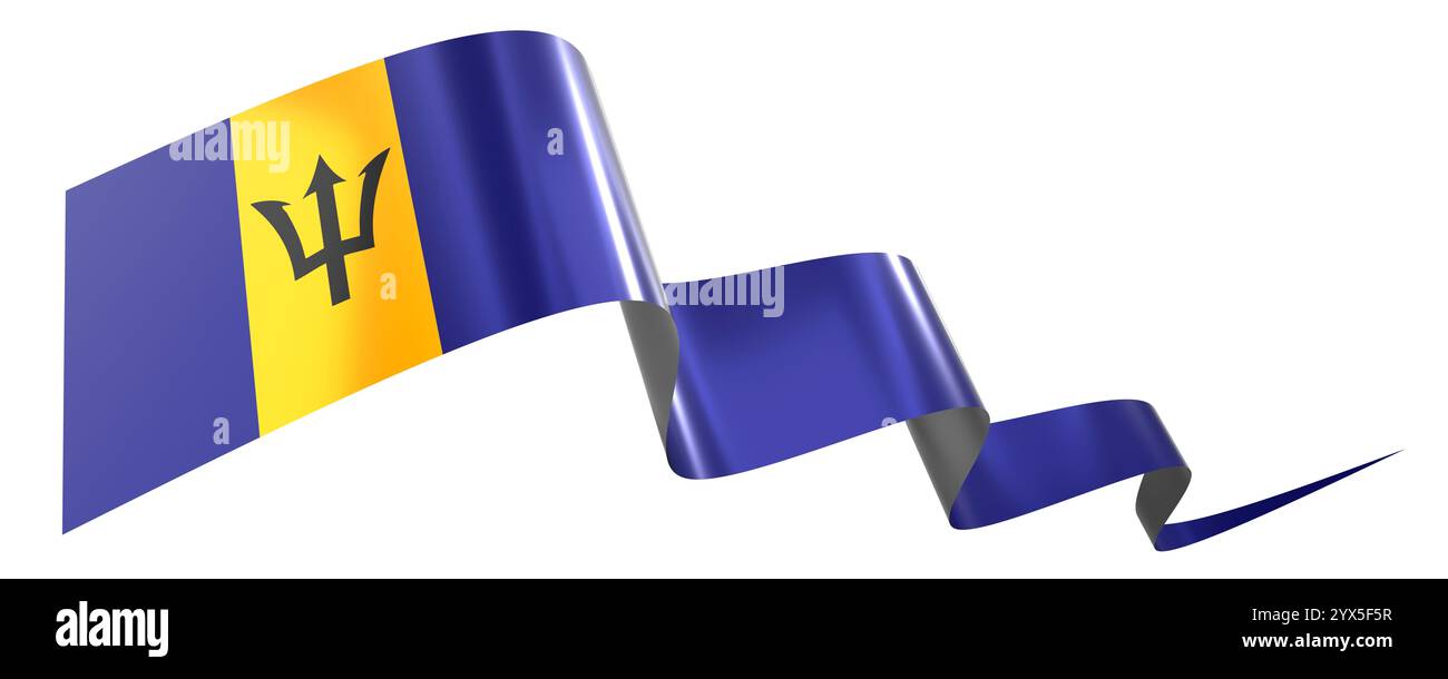 Barbados flag - wavy ribbon isolated on white background - 3D ...