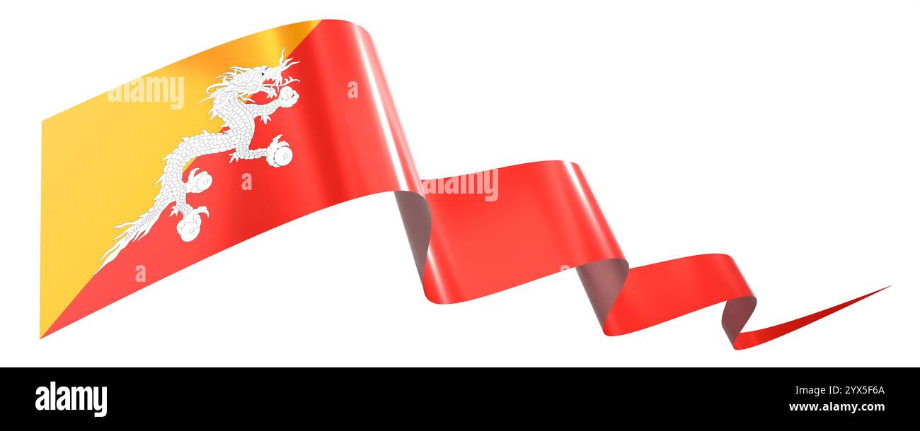 Bhutan flag - wavy ribbon isolated on white background - 3D ...